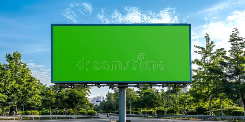 Green Billboard with a Green Screen in Park Under Blue Sky Stock Photo ...