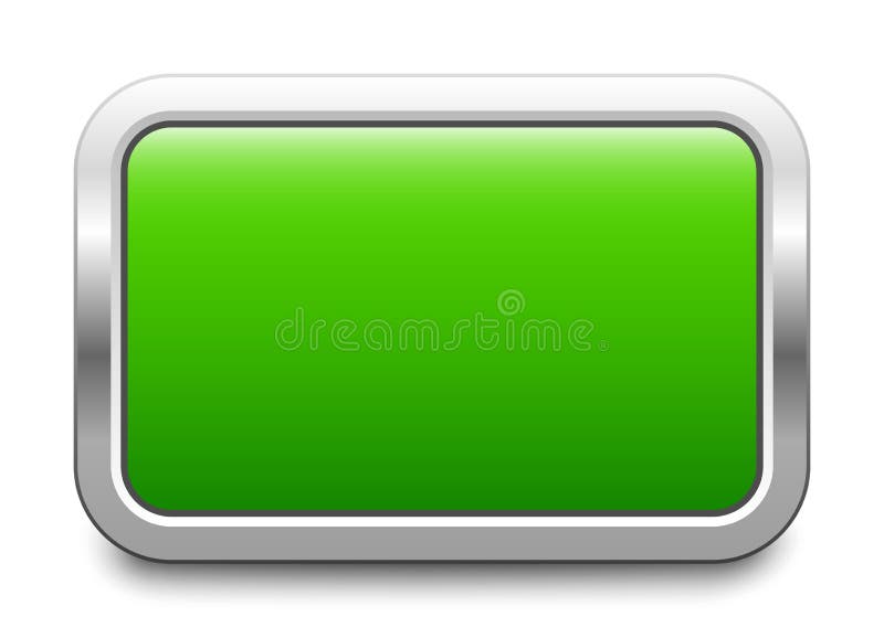 Rectangular Green Metal Button Isolated on a White Background. Blank ...