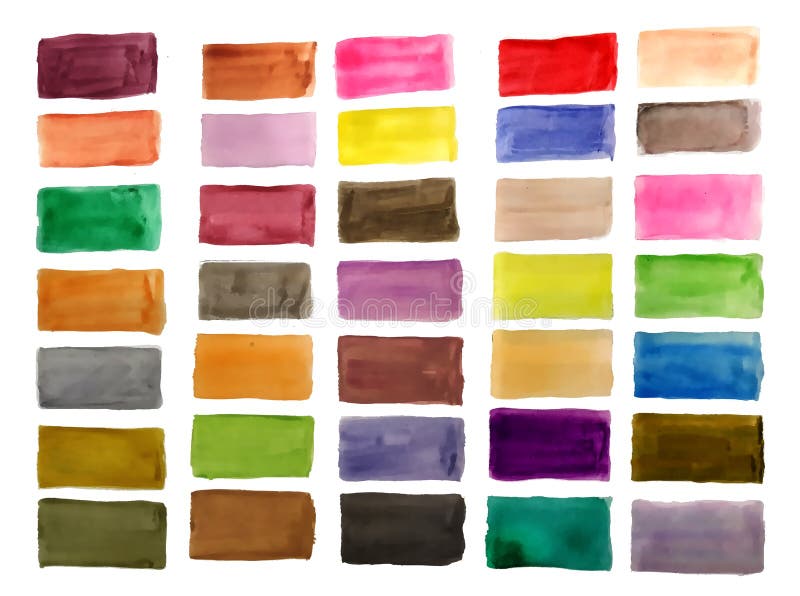 Rectangular Hand Painted Watercolor Texture Set in Many Colors Stock ...