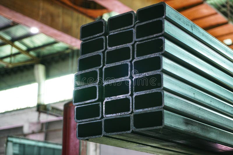 Rectangular Hollow Section Steel Bundle in a Warehouse Stock Image ...