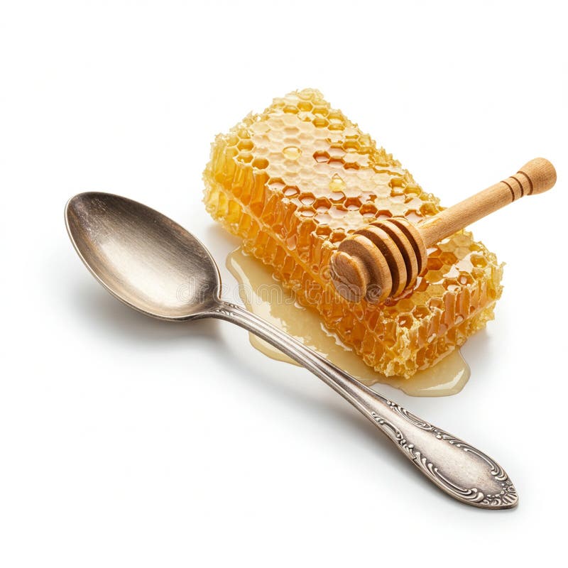 Rectangular Honeycomb Section with Golden Hexagonal Cells, Oozing Honey ...