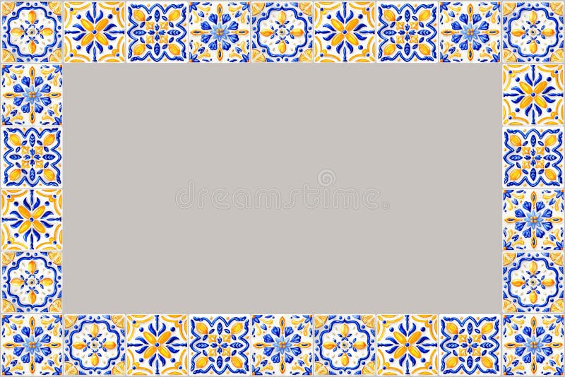 Rectangular Horizontal Frame with Traditional Italian, Greece Tiles in ...