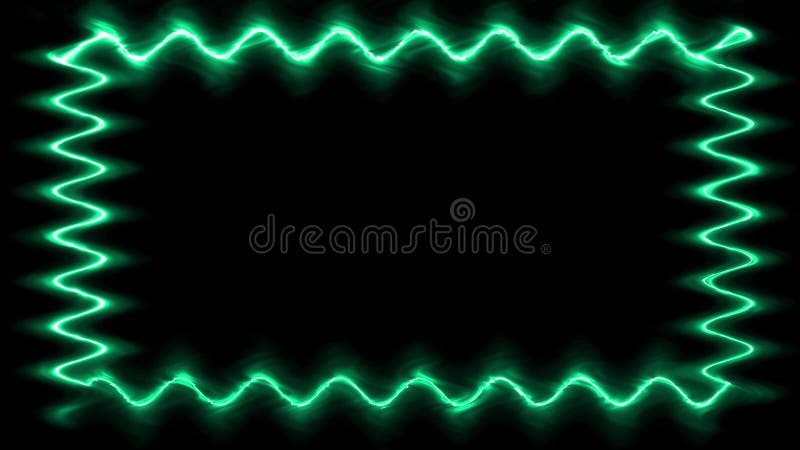 Rectangular Horizontal Wavy Glowing Neon Shiny Green Closed Lines Frame ...
