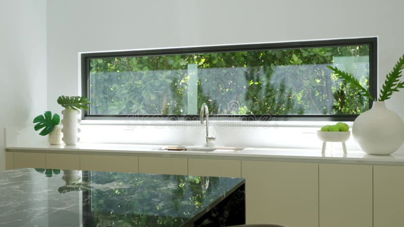Rectangular Horizontal Window Located Along Countertop with Stainless ...