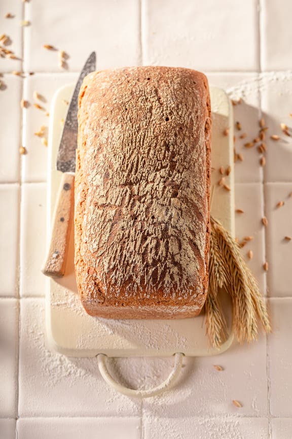 Rectangular and Hot Loaf of Rye Bread in Home Bakery Stock Photo ...