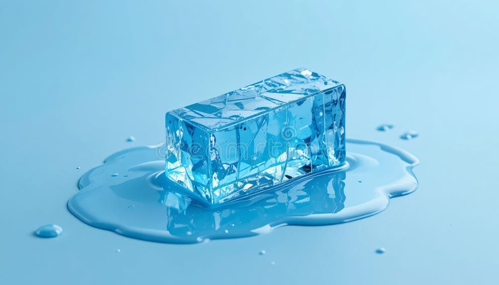 Rectangular Ice Block Melting on Blue Surface Stock Illustration ...