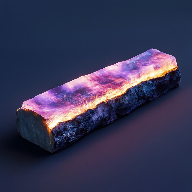 A Rectangular, Iridescent Mineral Block Glows with Vibrant Pink, Purple ...