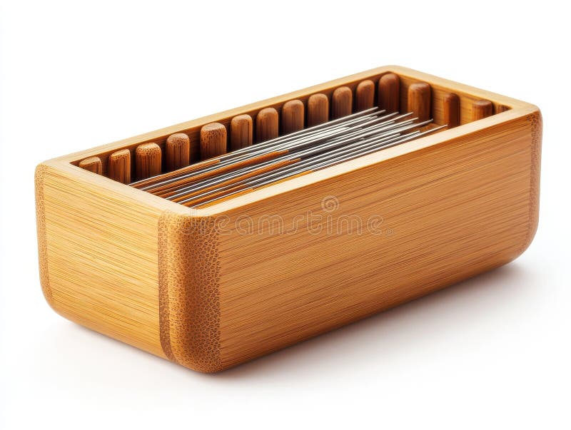 Rectangular Light Brown Bamboo Container with Metal Dividers Stock ...