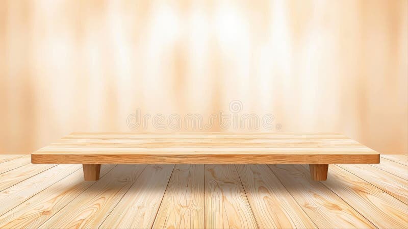 Rectangular Light Brown Wooden Shelf Table with Blocky Legs on Light ...