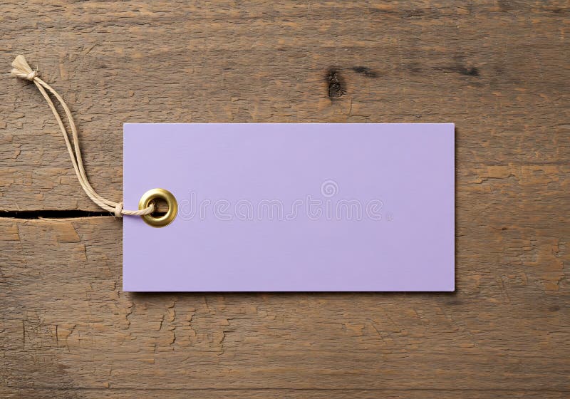 Rectangular Lilac Tag on a Rustic Wooden Surface Conveying Simplicity ...