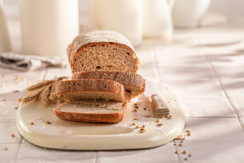 Rectangular Loaf of Rye Bread Baked in Home Bakery Stock Image - Image ...