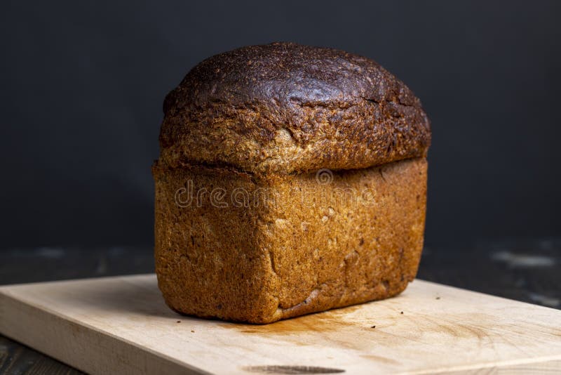 Rectangular Loaf of Rye Flour Bread Stock Image - Image of wooden ...