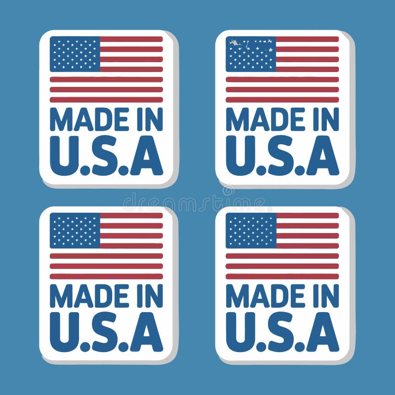 4 Rectangular Made in USA Badges with American Flag on a Blue ...