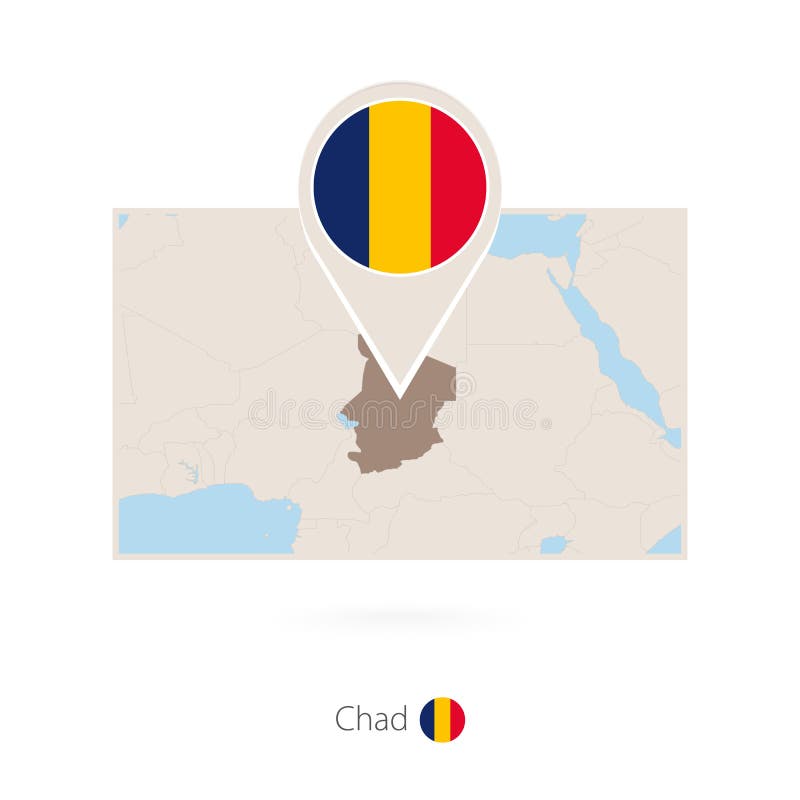 Rectangular Map of Chad with Pin Icon of Chad Stock Vector ...