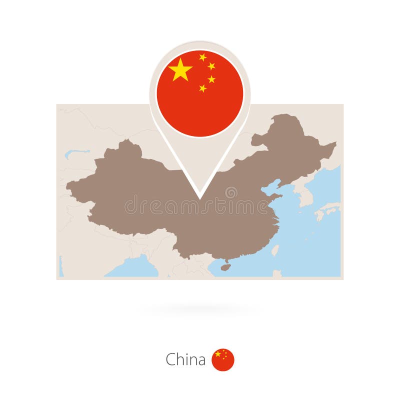 Rectangular Map of China with Pin Icon of China Stock Vector ...