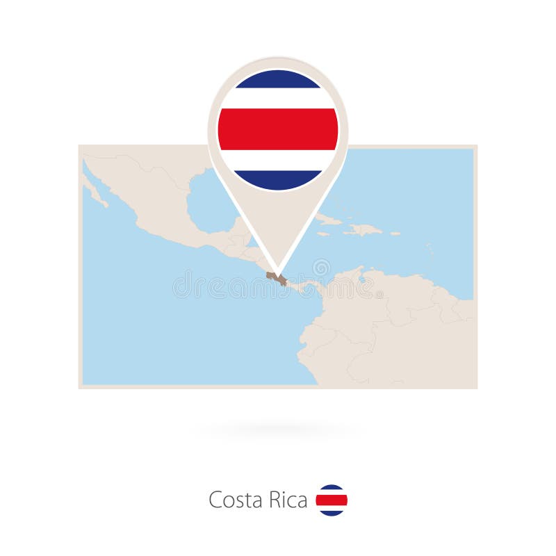 Rectangular Map of Costa Rica with Pin Icon of Costa Rica Stock Vector ...
