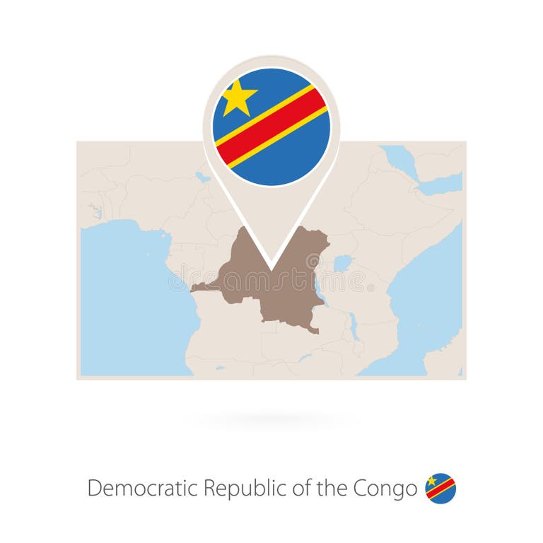 Rectangular Map of Democratic Republic of the Congo with Pin Icon of DR ...