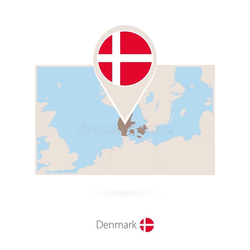 Rectangular Map of Denmark with Pin Icon of Denmark Stock Vector ...