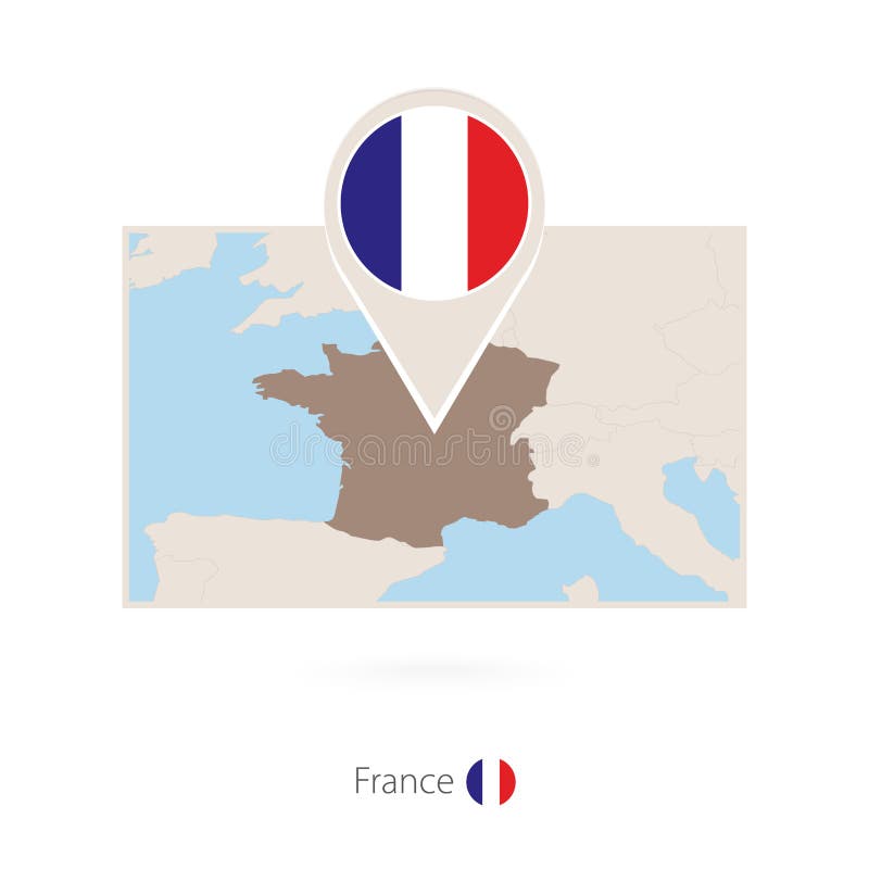 Rectangular Map of France with Pin Icon of France Stock Vector ...