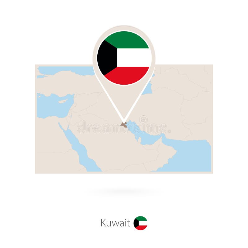 Rectangular Map of Kuwait with Pin Icon of Kuwait Stock Vector ...