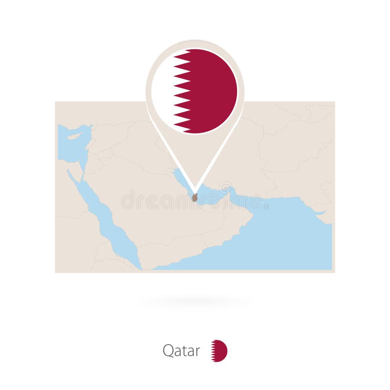 Rectangular Map of Qatar with Pin Icon of Qatar Stock Vector ...