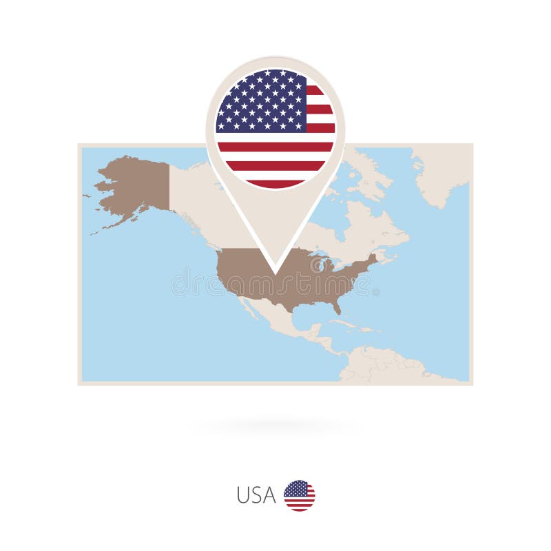 Rectangular Map of United States of America with Pin Icon of USA Stock ...