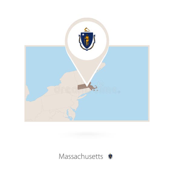 Rectangular Map of US State Massachusetts with Pin Icon of ...