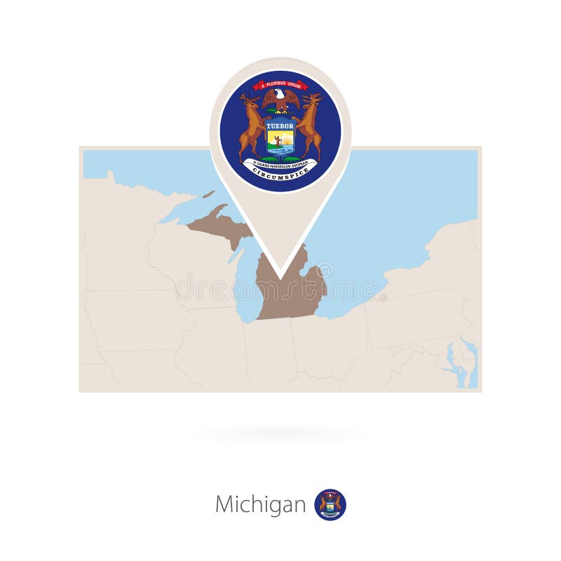 Rectangular Map of US State Michigan with Pin Icon of Michigan Stock ...