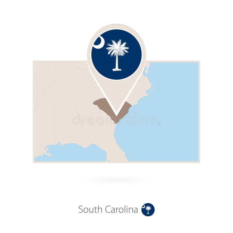 Rectangular Map of US State South Carolina with Pin Icon of South ...