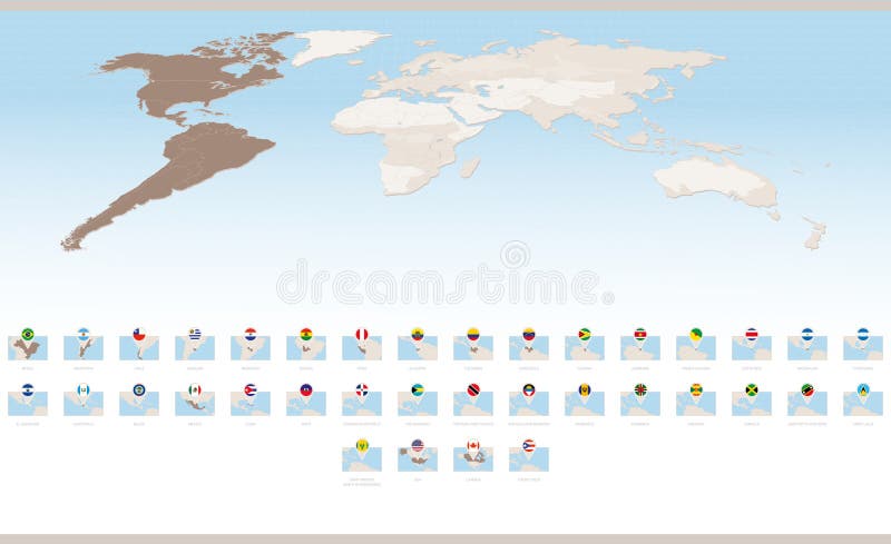 Rectangular Maps of America with Flag Pins. America Map Collection ...