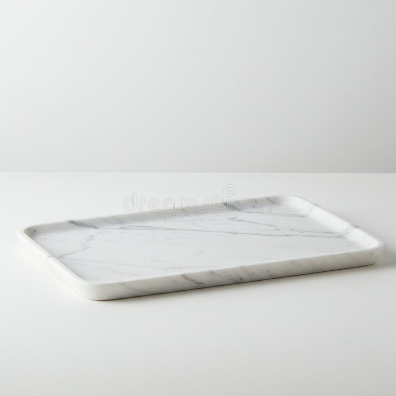 Rectangular Marble Tray with Rounded Corners, Resting on a Plain White ...