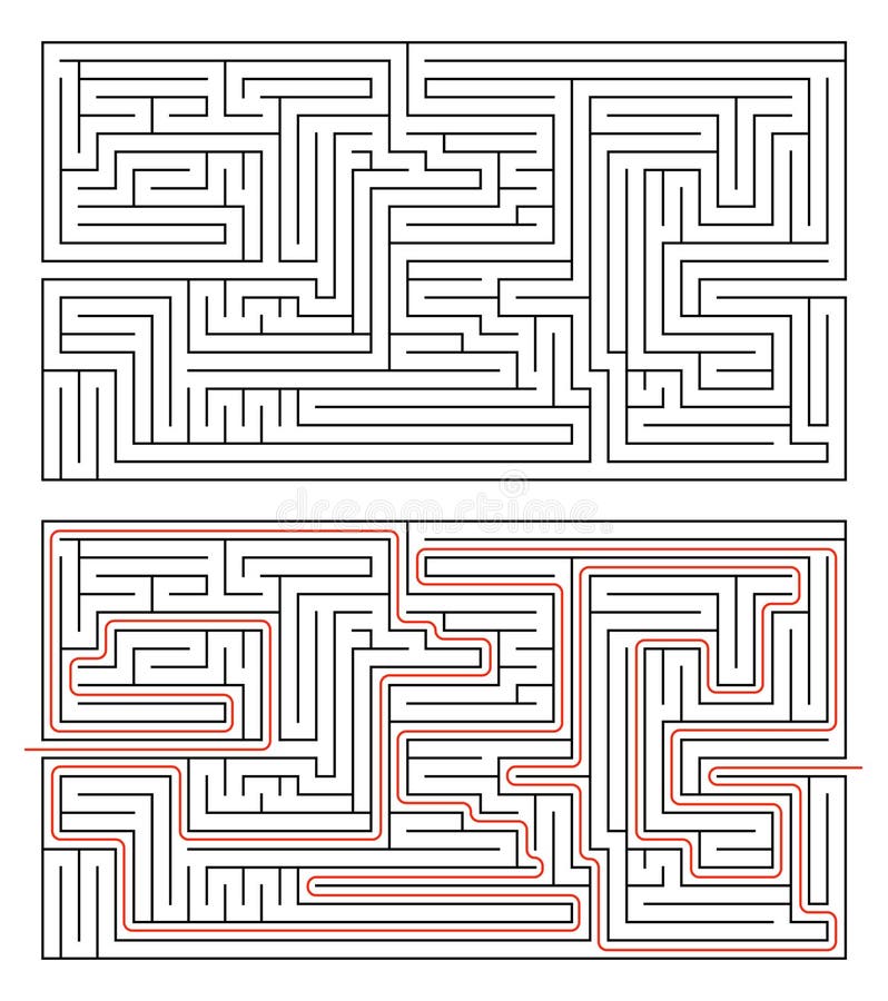 Rectangular Maze of Medium Complexity on White and Solution with Red ...