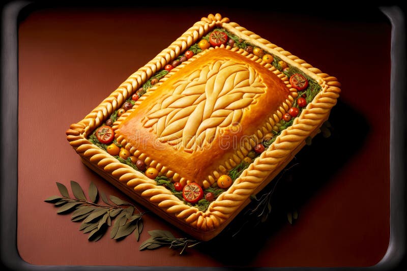 Rectangular Meat Pie with Pigtail Decoration Around Edges Stock ...