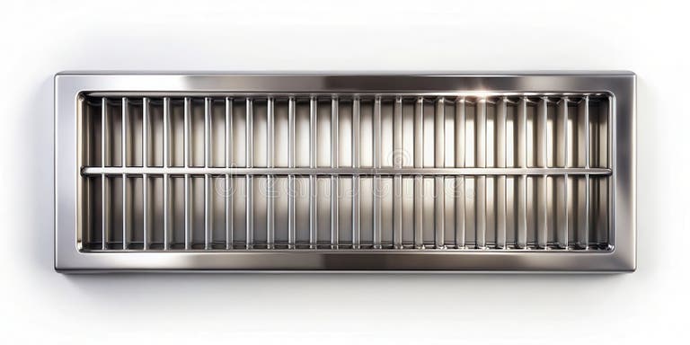 Rectangular Metal Grille with Parallel Vertical Bars and Shiny Chrome ...