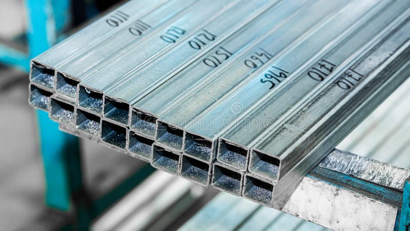 Rectangular metal pipes . stock image. Image of background - 195135365