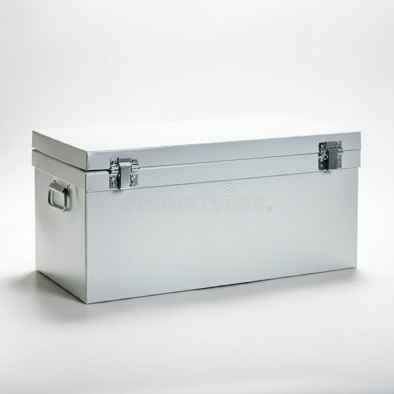 Rectangular Metal Storage Box with a Sleek, Silver Finish. Features Two ...