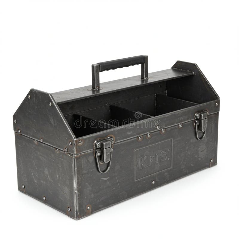 Rectangular Metal Toolbox with a Matte Black Finish, Featuring a Top ...