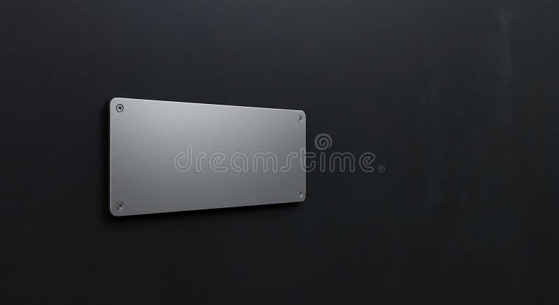 Rectangular Metallic Nameplate Mounted on a Dark Surface. it Features a ...