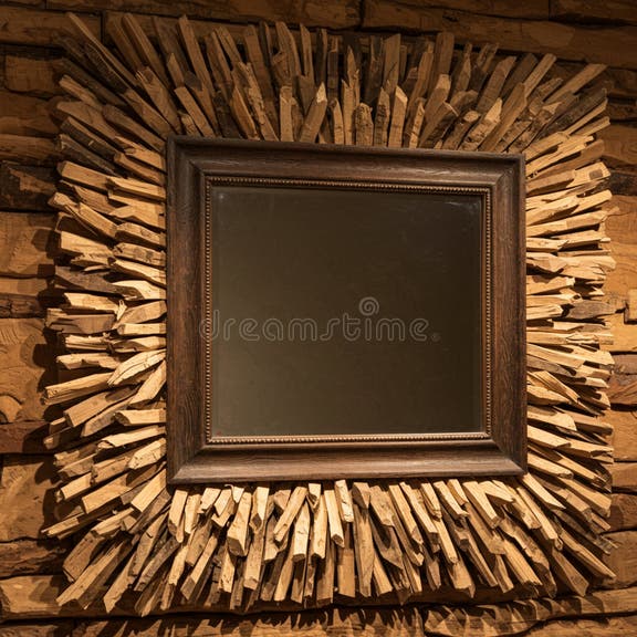 A Rectangular Mirror Features an Ornate Frame with a Sunburst-like ...