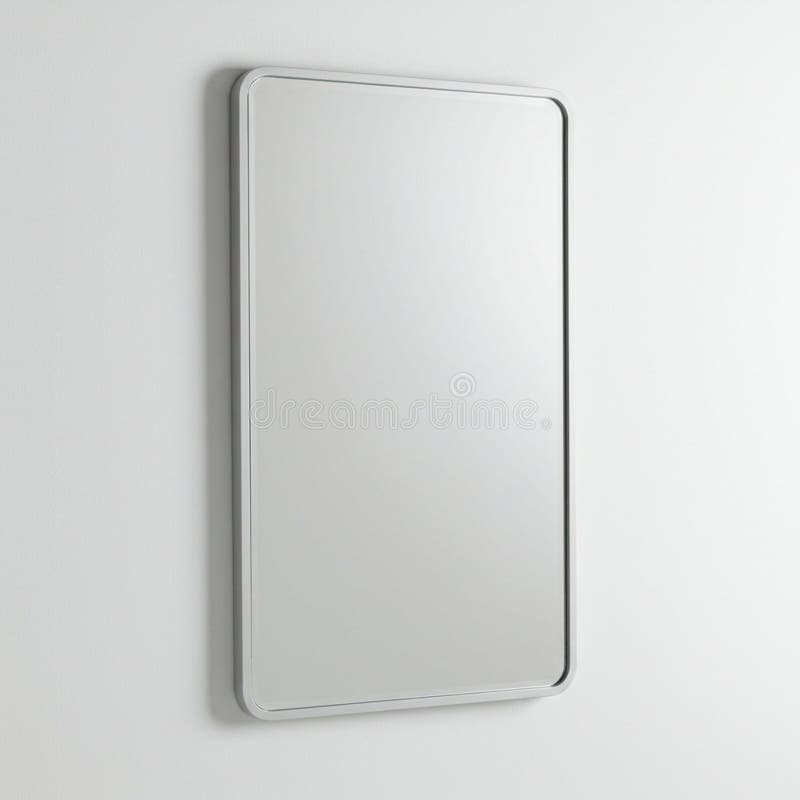 A Rectangular Mirror with Rounded Corners is Mounted on a Plain White ...