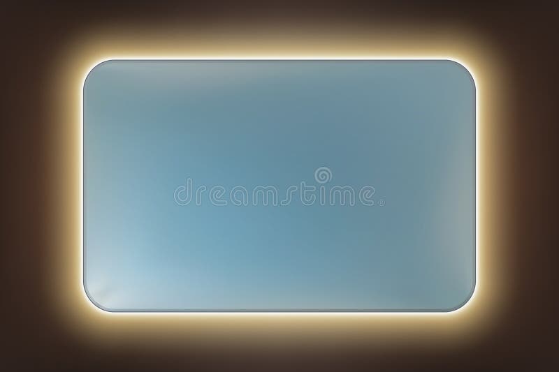 A Rectangular Mirror with Rounded Corners and Rear LED Yellow Backlight ...