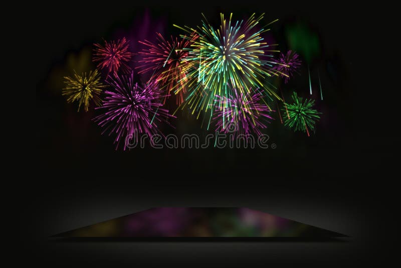 Rectangular Mirror Scene Podium and Fireworks Stock Illustration ...