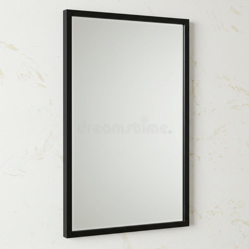 Rectangular Mirror with a Sleek Black Frame Mounted on a Textured Off ...