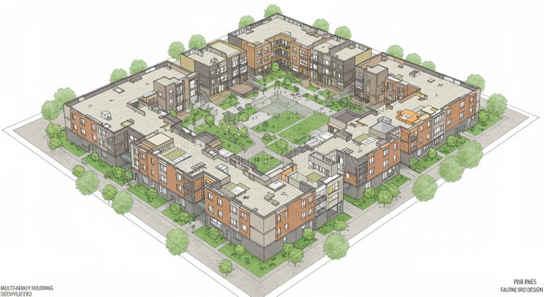 Rectangular Multi-story Residential Complex Surrounds a Central Green ...