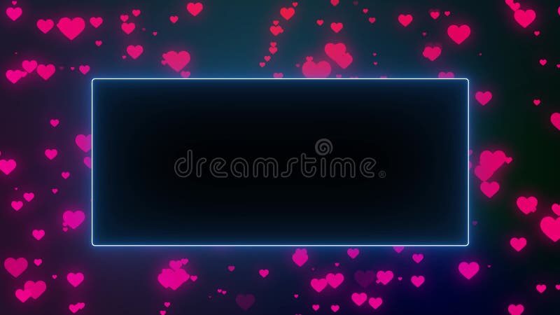 Rectangular Neon Frame on Black Background, Surrounded by Floating Pink ...
