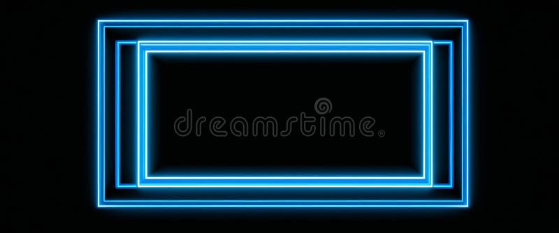 Rectangular Neon Frame with Blue Light Laser Border on Black Background ...