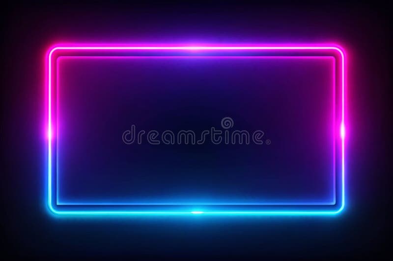 A Rectangular Neon Frame in Pink, Purple, and Blue Lights Shines ...