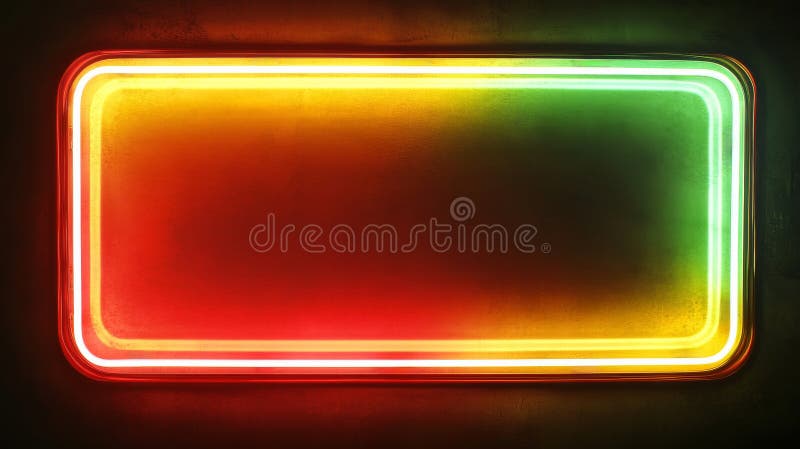 Rectangular Neon Sign in Red, Yellow and Green Colors on Dark ...