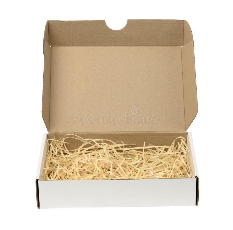 Rectangular Open Corrugated Paper Box with Sawdust Inside. Packaging ...