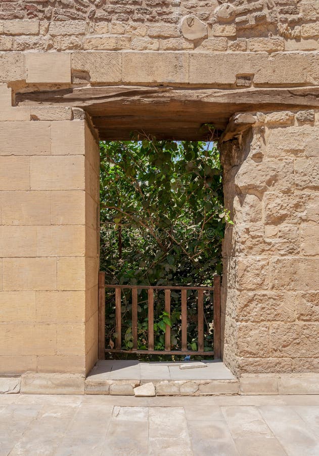 Rectangular Opening with Wooden Balustrade on Old Abandoned Stone ...